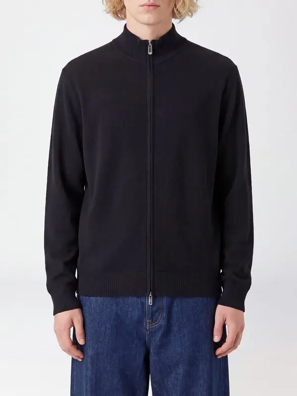 BRAMANI CASHMERE Turtleneck Zip-up Cardigan In Wool With Ribbed Cuffs - Black