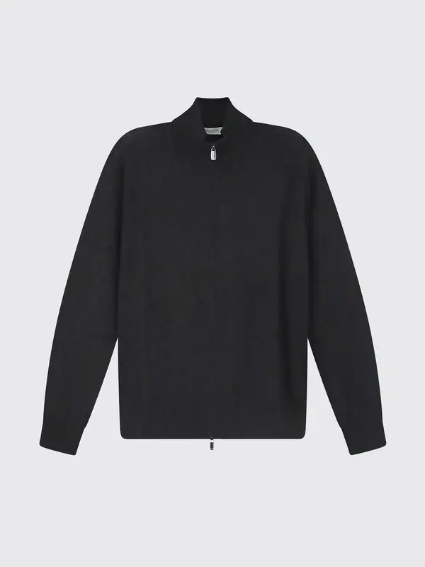 BRAMANI CASHMERE Turtleneck Zip-up Cardigan In Wool With Ribbed Cuffs - Black