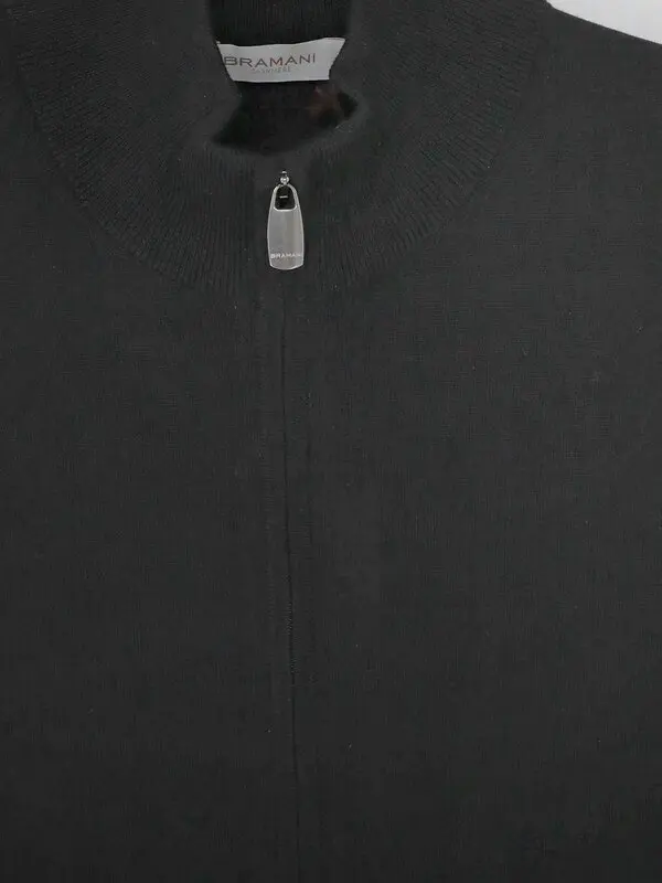 BRAMANI CASHMERE Turtleneck Zip-up Cardigan In Wool With Ribbed Cuffs - Black