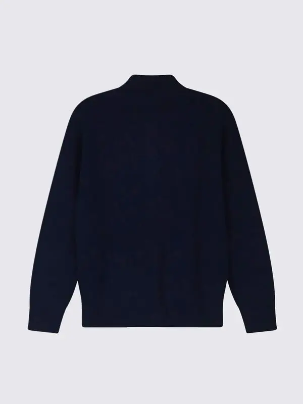 BRAMANI CASHMERE Turtleneck Zip-up Cardigan In Pure Cashmere With Ribbed Trims - Blue