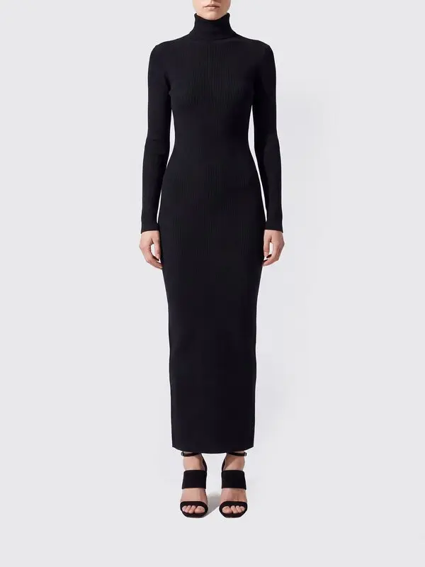 SEMICOUTURE Slim Fit Turtleneck Long Knit Dress In Pure Merino Wool