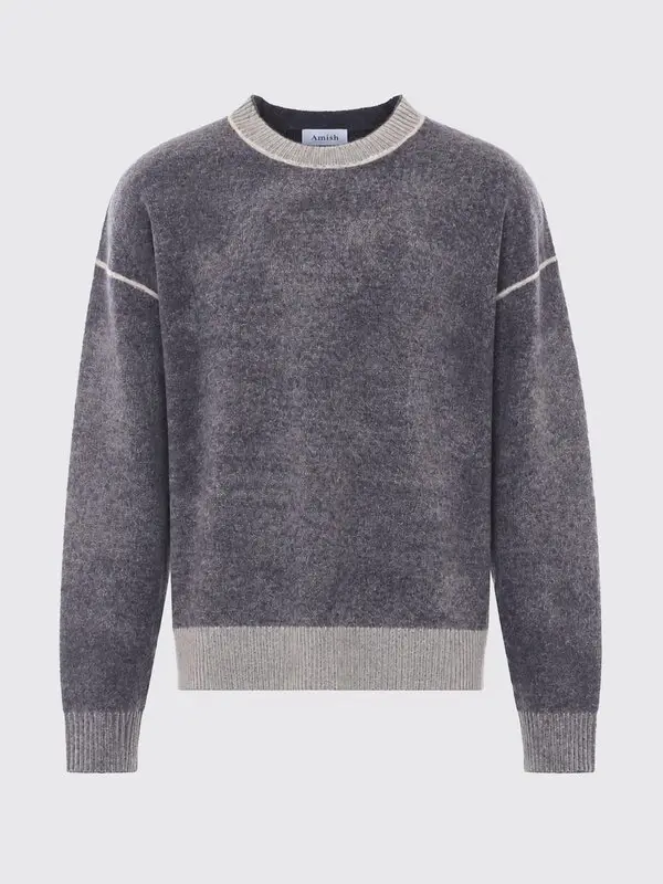 AMISH SUPPLIES Wool Crewneck Jumper With Contrast Trims And Dropped Shoulders