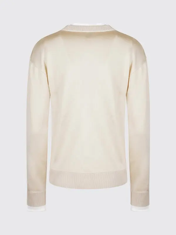 Bottega Veneta Crewneck 100% Silk Cardigan With Ribbed Trims - White