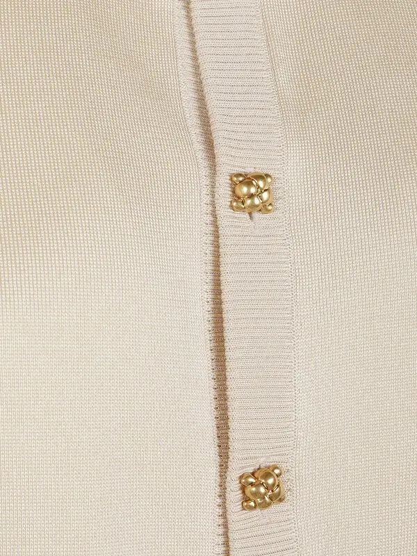 Bottega Veneta Crewneck 100% Silk Cardigan With Ribbed Trims - White