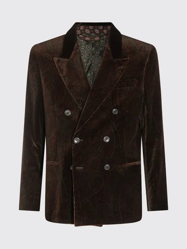 Etro Paisley Print Double-breasted Velvet Blazer With Peak Lapels - Multicolor