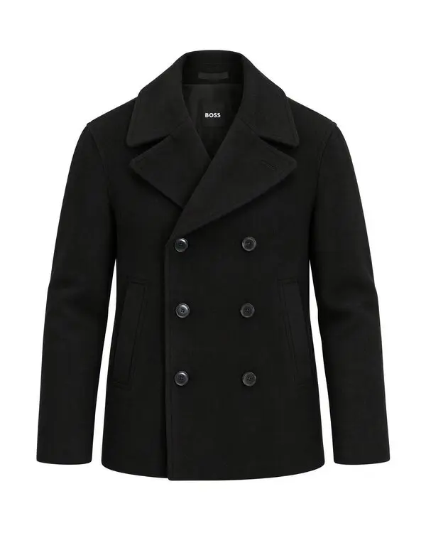 BOSS BLACK Double-breasted Wool-blend Pea Coat