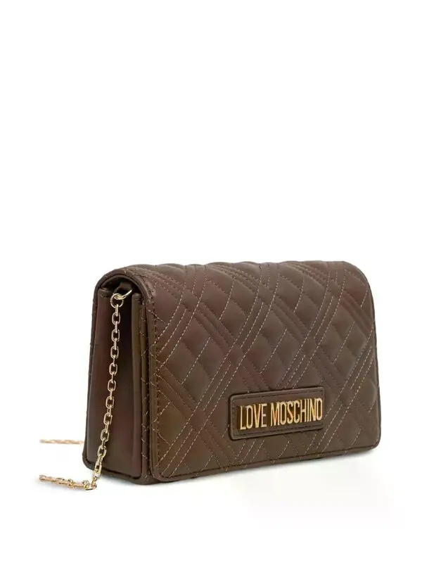 Moschino Quilted Logo-plaque Shoulder Bag - Brown