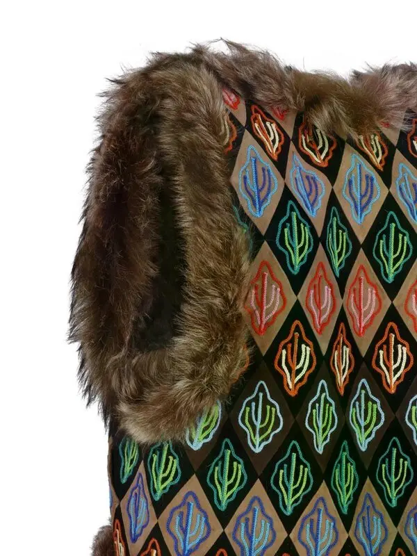 GOLDEN GOOSE Vest In Shearling And Suede With Multicolor Cactus Embroidery