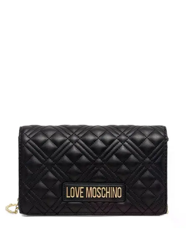 Moschino Quilted Logo-plaque Shoulder Bag - Black