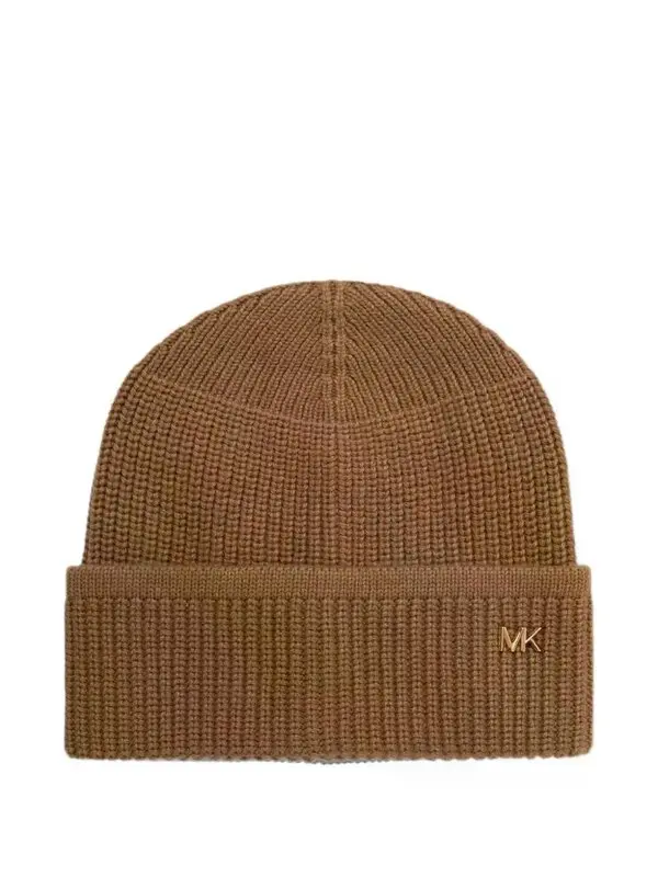 Michael Kors Logo-plaque Ribbed-knit Beanie Hat