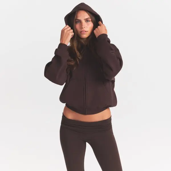 SKIMS Logo Zip Up Hoodie | Deep Neutral | | Cotton Fleece