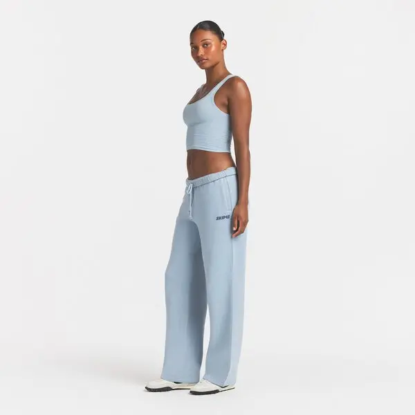 SKIMS Logo Straight Leg Pants | Blue | | Cotton Fleece