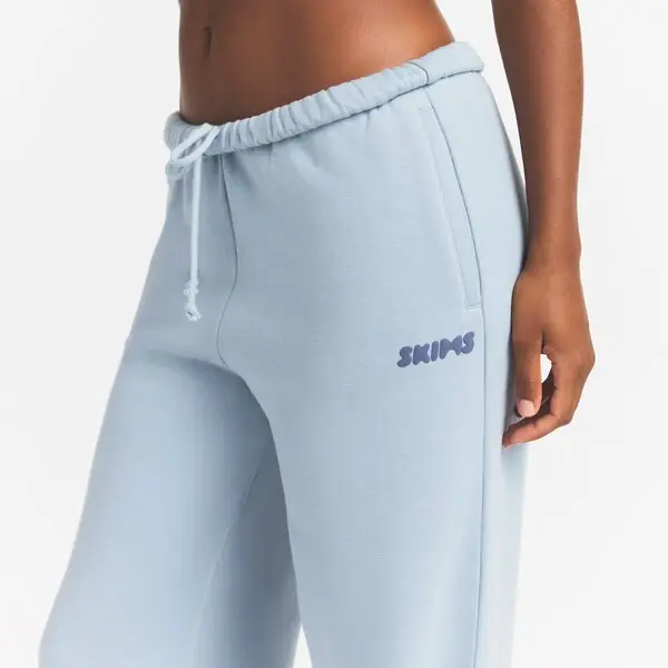 SKIMS Logo Straight Leg Pants | Blue | | Cotton Fleece