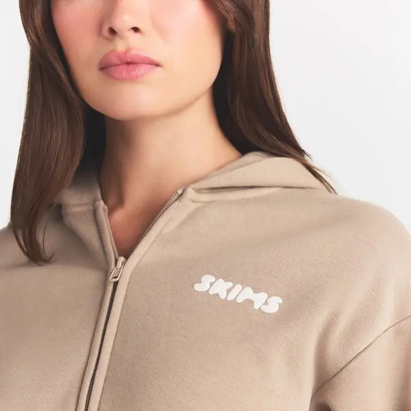 SKIMS Logo Zip Up Hoodie | Medium Neutral | | Cotton Fleece