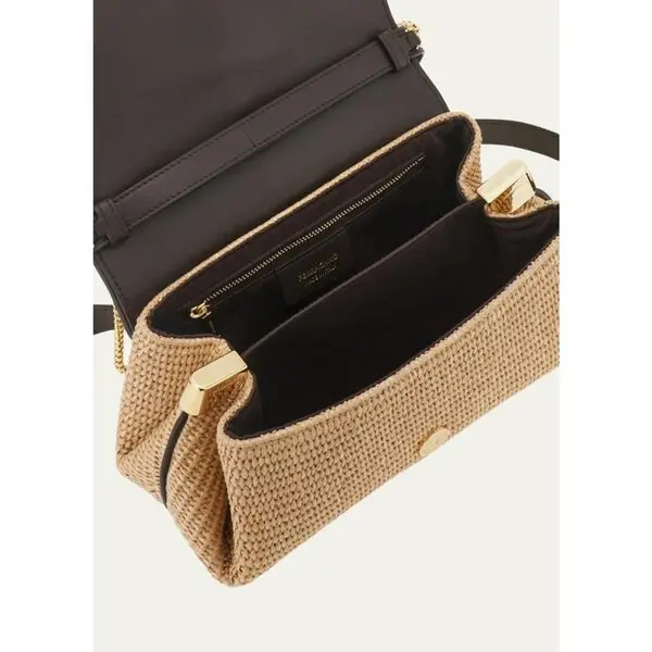 FERRAGAMO Leather-trim Raffia Crossbody Bag
