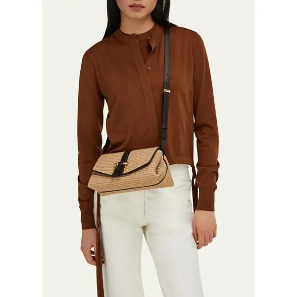 FERRAGAMO Leather-trim Raffia Crossbody Bag