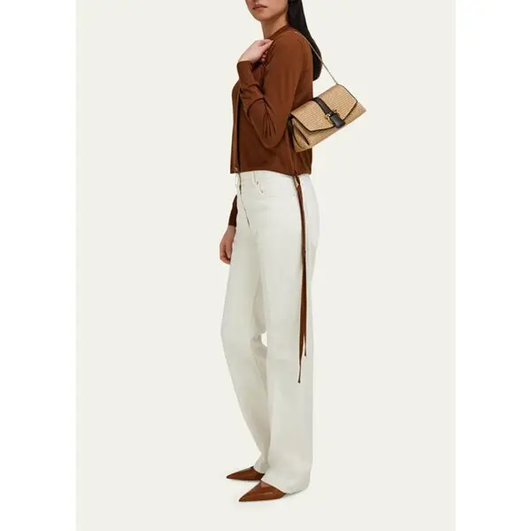 FERRAGAMO Leather-trim Raffia Crossbody Bag