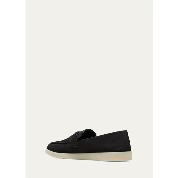Prada Saint Tropez Triangle Logo Suede Loafers - Black