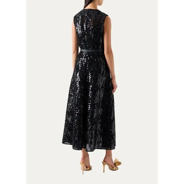 Akris Sequined Net Fit-and-flare Belted Ankle Gown