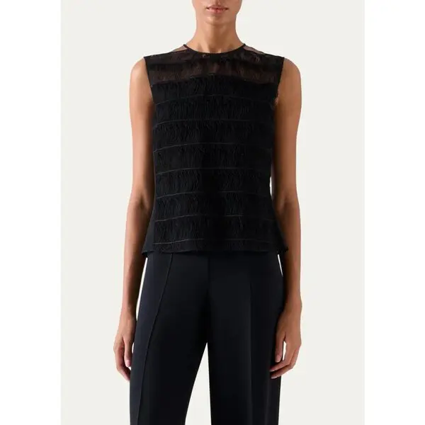 Akris Fringed Tulle And Silk Georgette Sleeveless Top