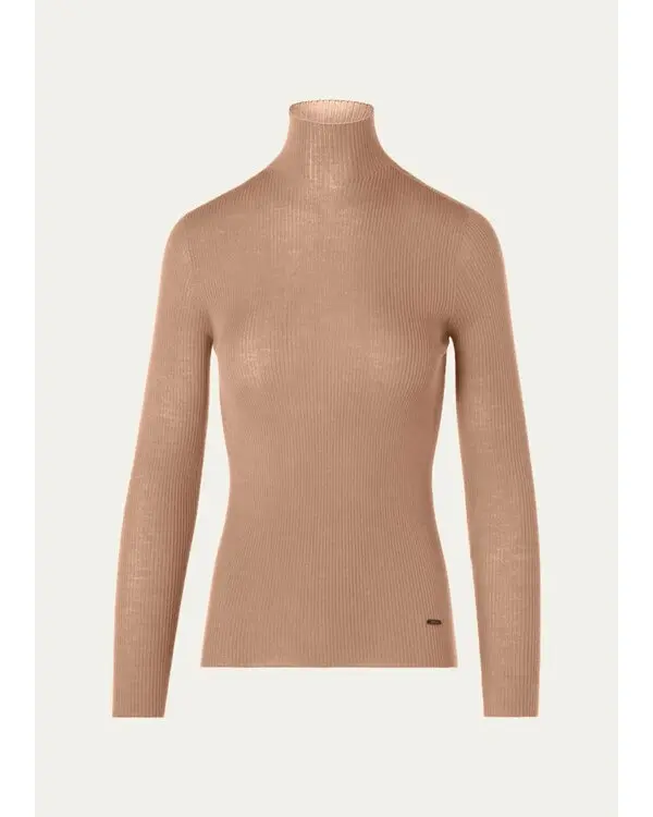 Akris Cashmere-silk Fine Rib Mock-neck Seamless Sweater