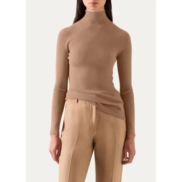 Akris Cashmere-silk Fine Rib Mock-neck Seamless Sweater