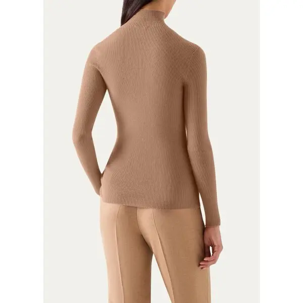 Akris Cashmere-silk Fine Rib Mock-neck Seamless Sweater