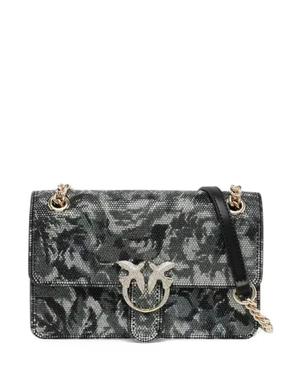 Pinko Mini Love Bag One Light Fully Rhinestoned Crossbody Bag - Grey