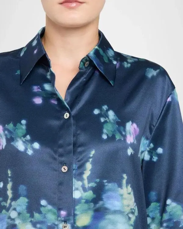 Vince Midnight Garden Silk Button-front Blouse - Midnight M