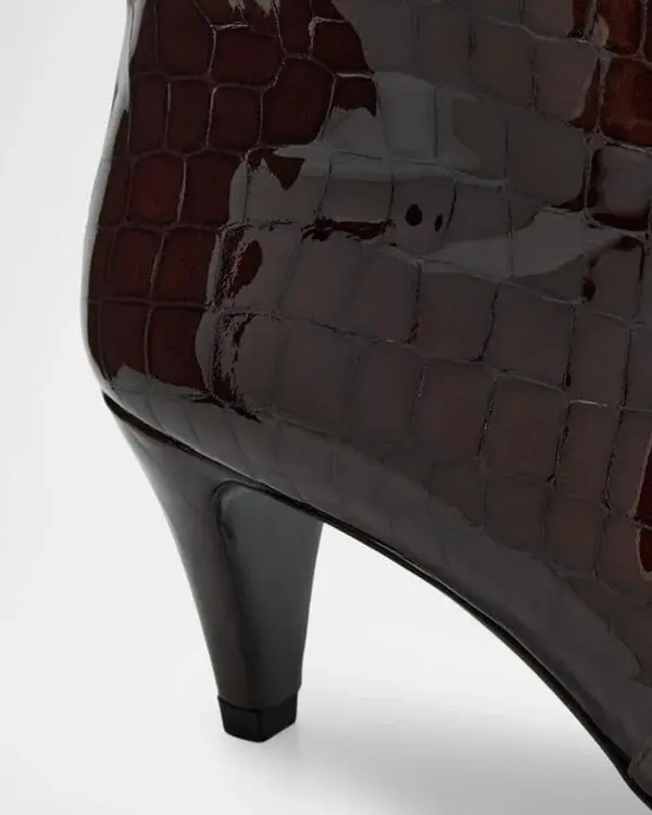 STUART WEITZMAN 60mm Lennon Croc-embossed Patent Leather Zip Booties