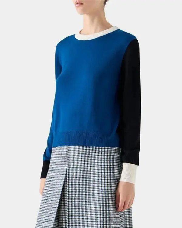 Akris Colorblocked Wool Knit Sweater - Uranus/black