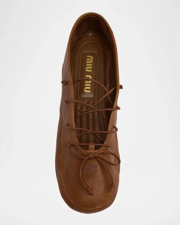 Miu Miu Vitello Leather Lace-up Ballerina Flats