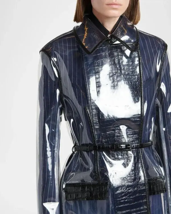 TOM FORD Glass-effect Technical Croco Leather Trench Coat - Black.