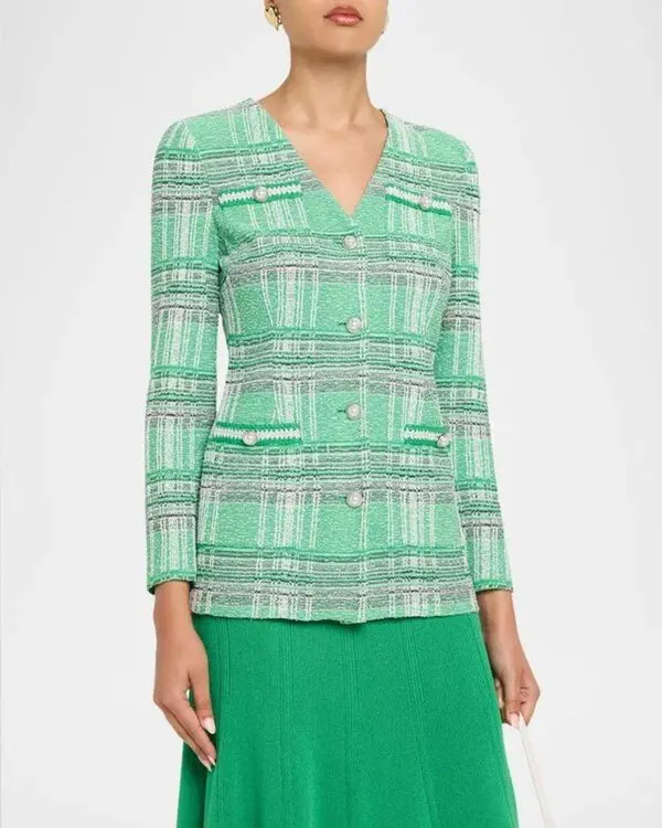 Misook Crochet Trim Plaid Jacket