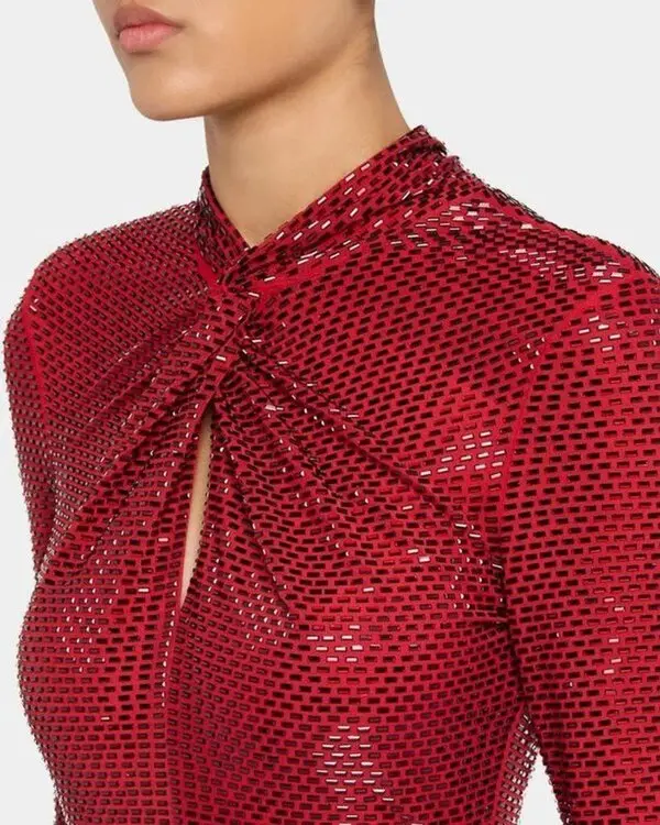 SELF-PORTRAIT Rhinestone-mesh Twist Midi Dress