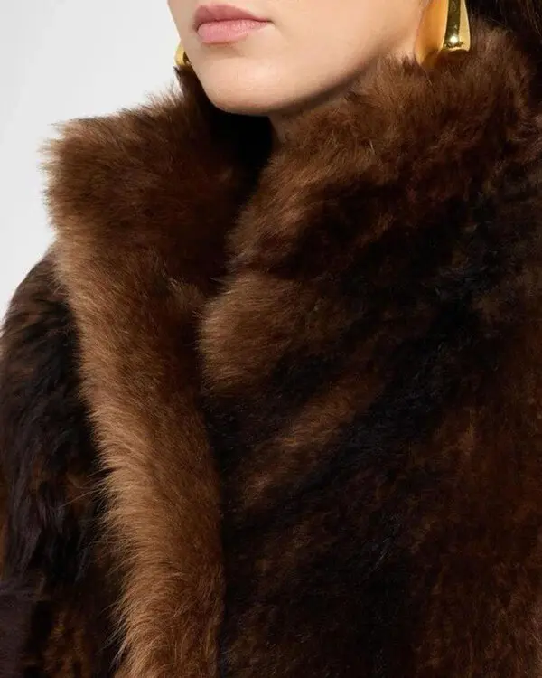 YVES SALOMON Lamb Shearling Short Coat - Brown