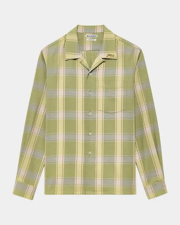 JW Anderson Apos;s Checked Cotton Camp-collar Shirt - Green Multi
