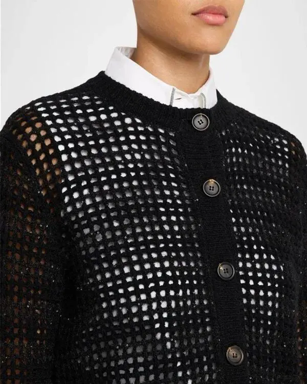 Brunello Cucinelli Wool-mohair Diamante Striped Net Knit Cardigan