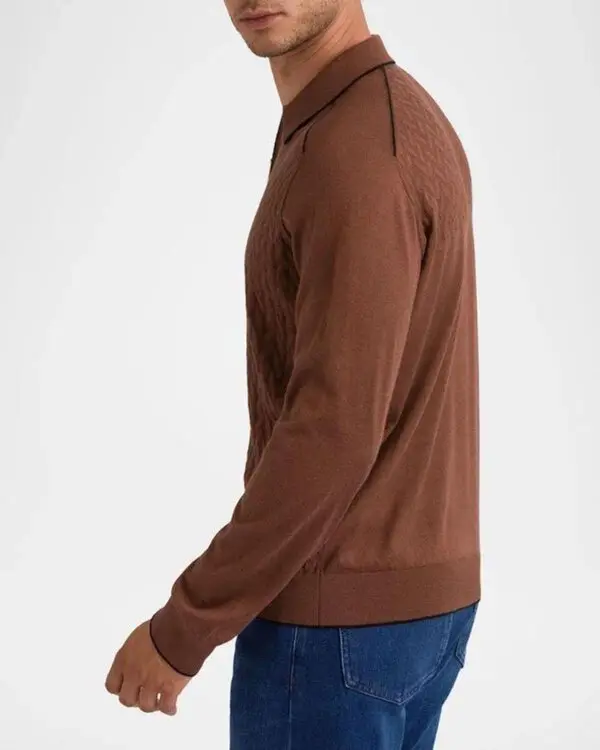 Stefano Ricci Apos;s Herringbone Textured Half-zip Polo Sweater