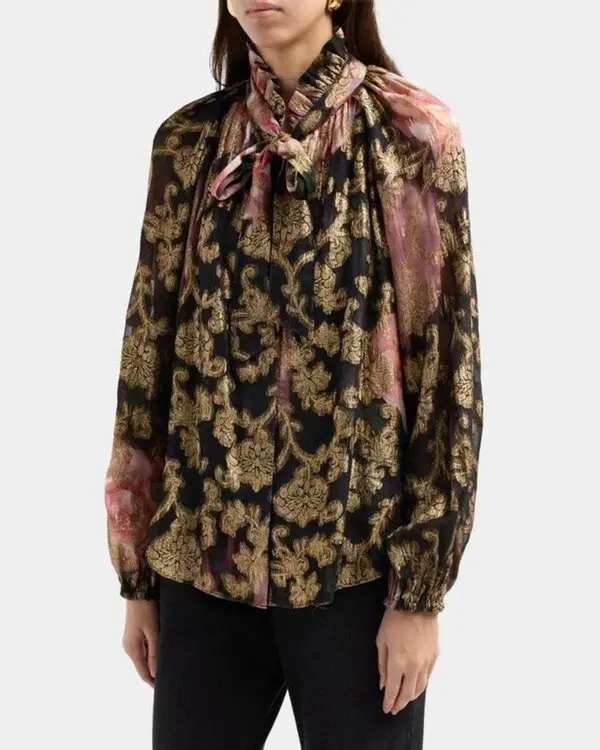 UNGARO Palmer Metallic Tie-neck Blouse