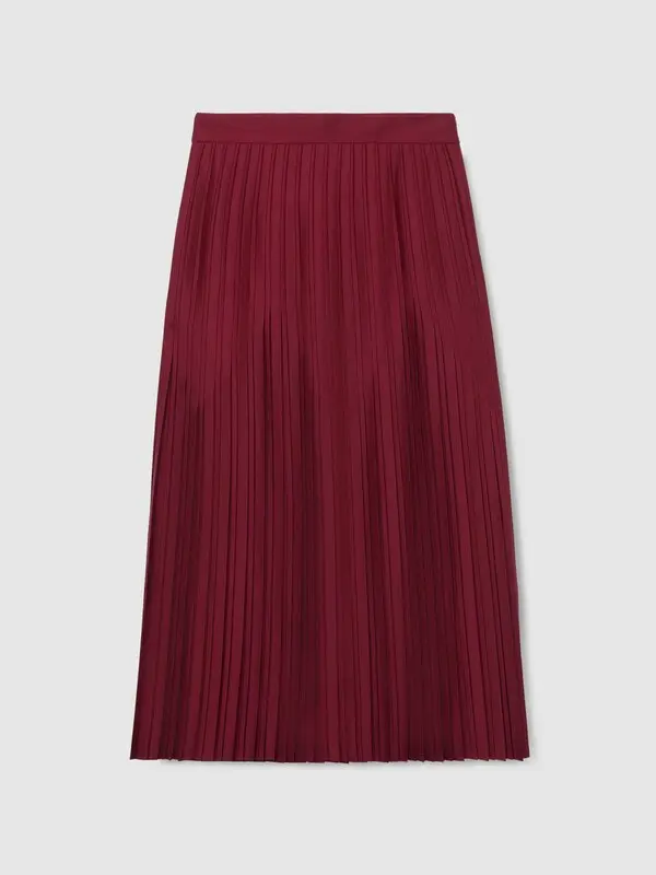 REISS Sara Satin-finish Pleated Midi Skirt