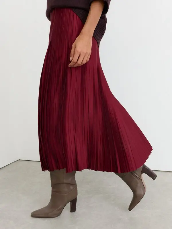 REISS Sara Satin-finish Pleated Midi Skirt