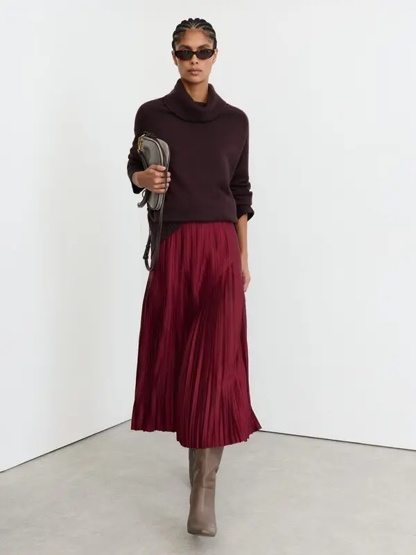 REISS Sara Satin-finish Pleated Midi Skirt