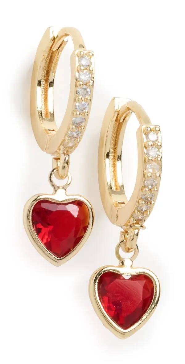 ADINA EDEN Cubic Zirconia Colo Heart Dangle Huggie Earrings - Red