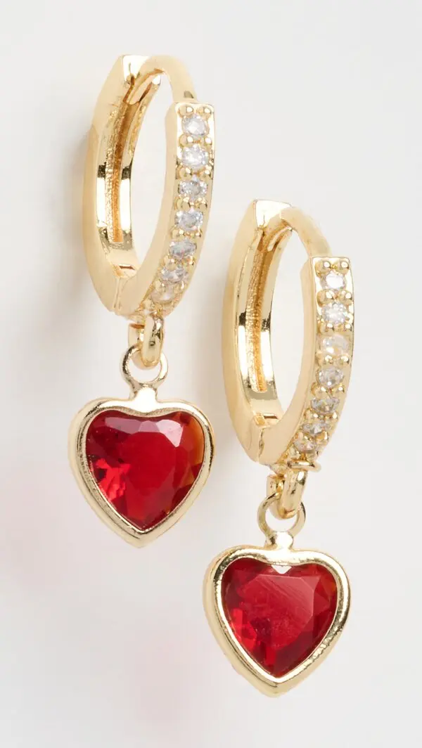 ADINA EDEN Cubic Zirconia Colo Heart Dangle Huggie Earrings