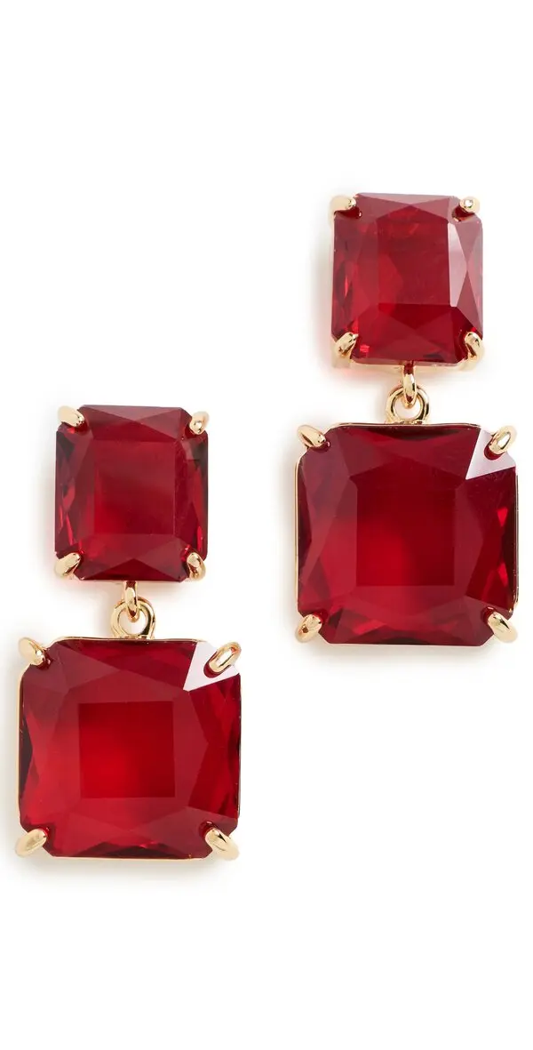 ADINA EDEN Crystal Double Square Drop Earrings - Red