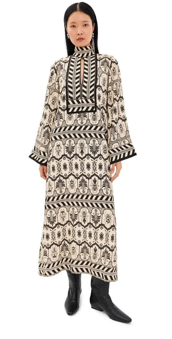 Johanna Ortiz Stay Home Tunic Dress - Ecru/black