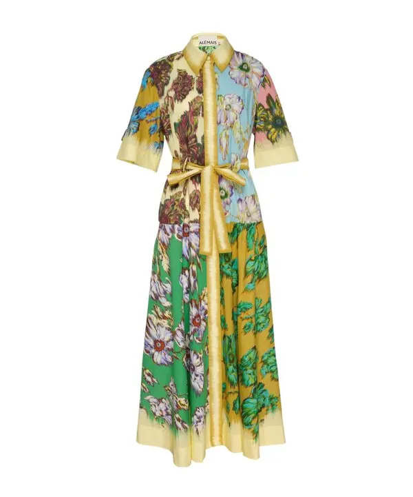 ALEMAIS Jerry Floral-printed Belted Maxi Shirt Dress - Multicolor