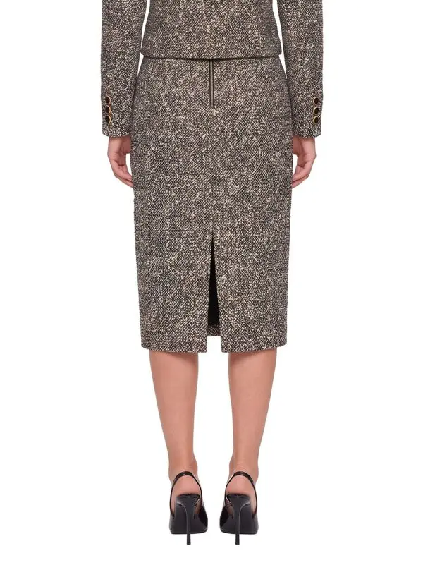 Alessandra Rich Melange Sequin Tweed Midi Skirt