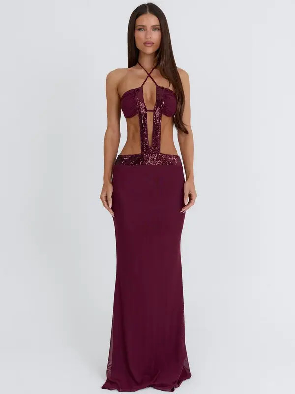 OUTCAST Veya Maxi Dress Burgundy - Red